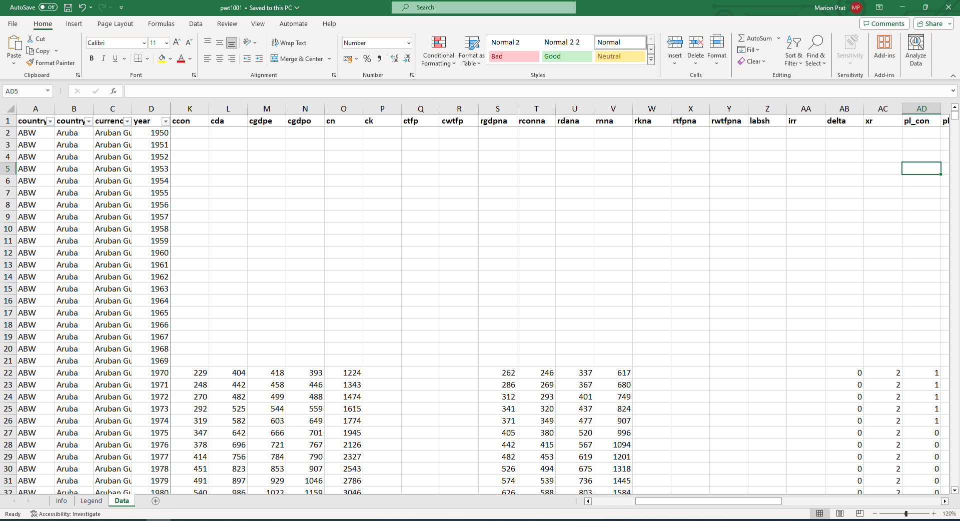The Penn World Table in Excel